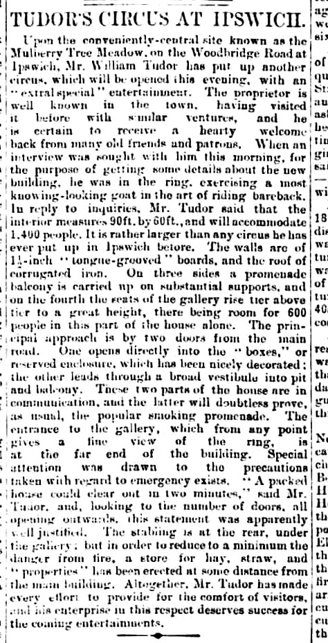 The temporary circus buildings – William Tudor's Circus